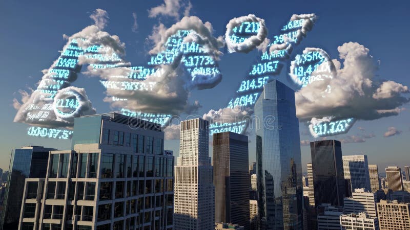 Digital Cloud Storage Network Visualizing Numeric Data Floating Above Manhattan Skyline ...