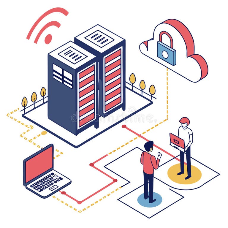 Cloud Computing and Data Security Concept â€ Server, Laptop, Cloud Lock ...