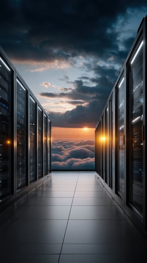 Cloud Computing Data Servers Infrastructure Above Clouds Sunset Digital Network Stock Photos ...