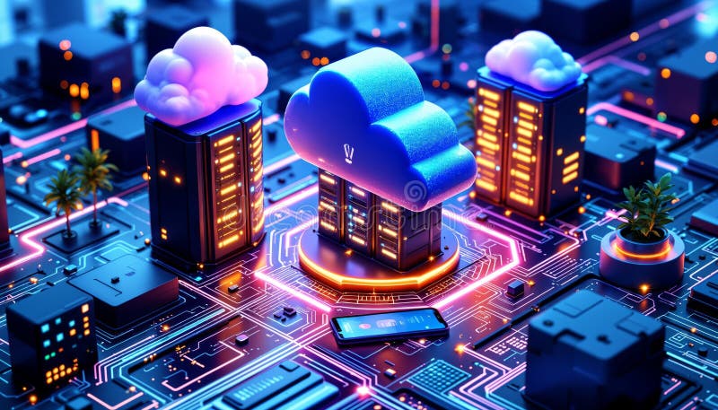 Cloud Computing with Data Servers, Smartphone, Laptop, Data Storage ...