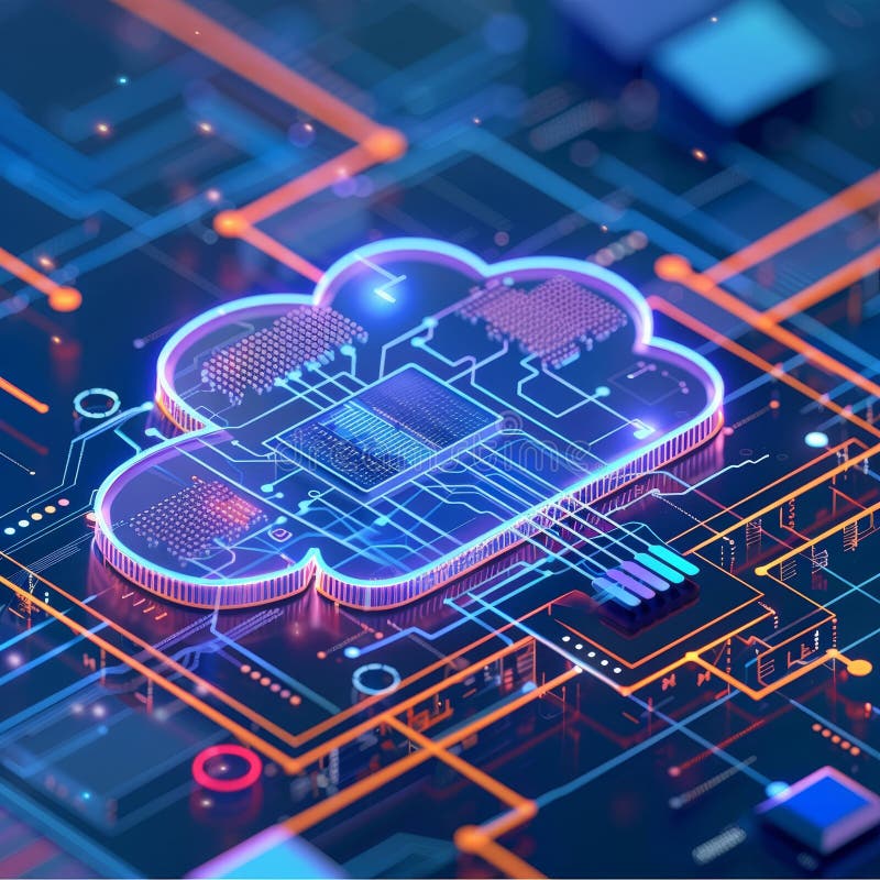 Cloud Computing Data Storage And Processing Futuristic 3d Render Of A Circuit Board Stock