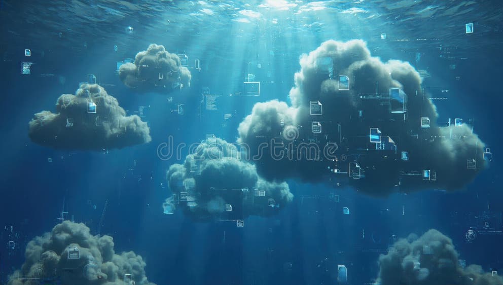 Cloud Computing Data Storage Sharing Transferring Underwater Concept Stock Illustration ...