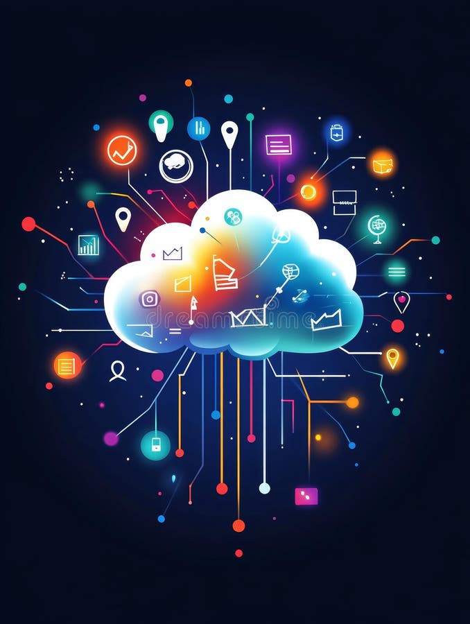 Cloud Computing and Data Storage Technology Concept a Vibrant Cloud ...