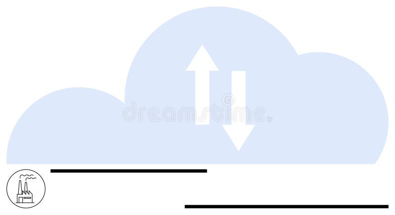 Cloud Computing with Data Transfer Arrows and Industrial Factory Element Integrated into Design ...