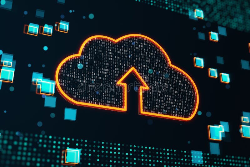 Data Transfer and Storage Technology Concept with Digital Touch Screen with Glowing Digital ...