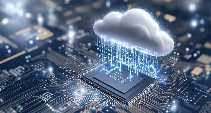 Cloud Computing Data Transfer To CPU, Digital High Quality Image Stock ...