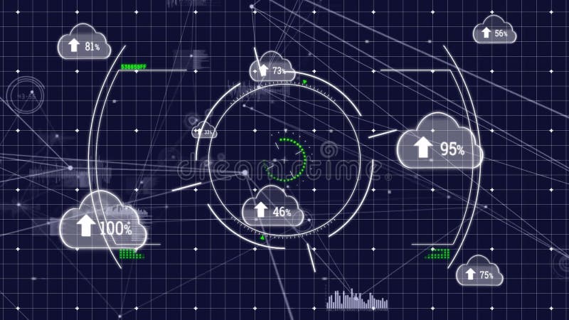 Cloud Computing Data and Upload Progress Animation Over Digital Grid ...