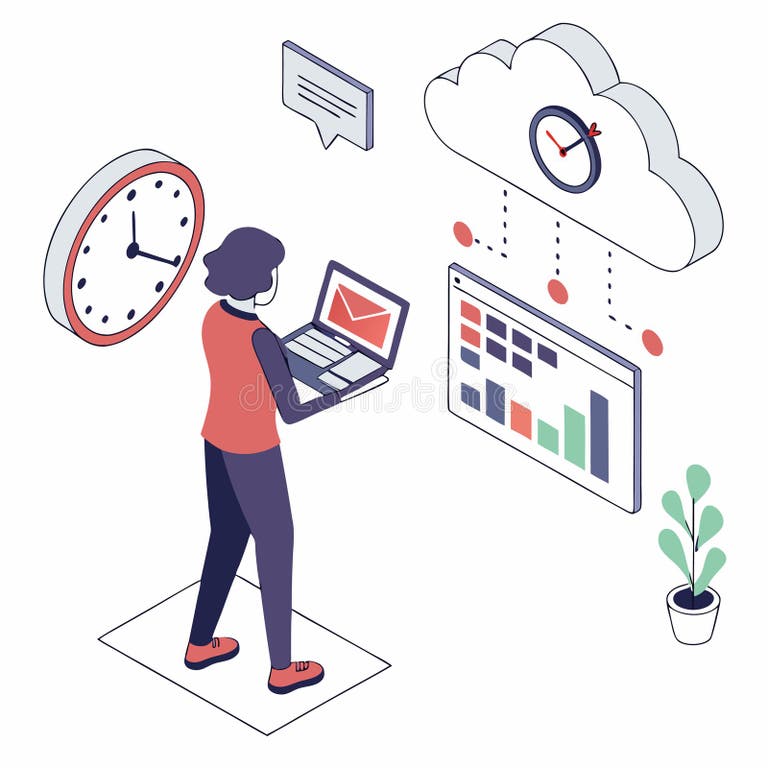 Cloud Computing and Data Visualization Isometric Illustration â€ Email ...