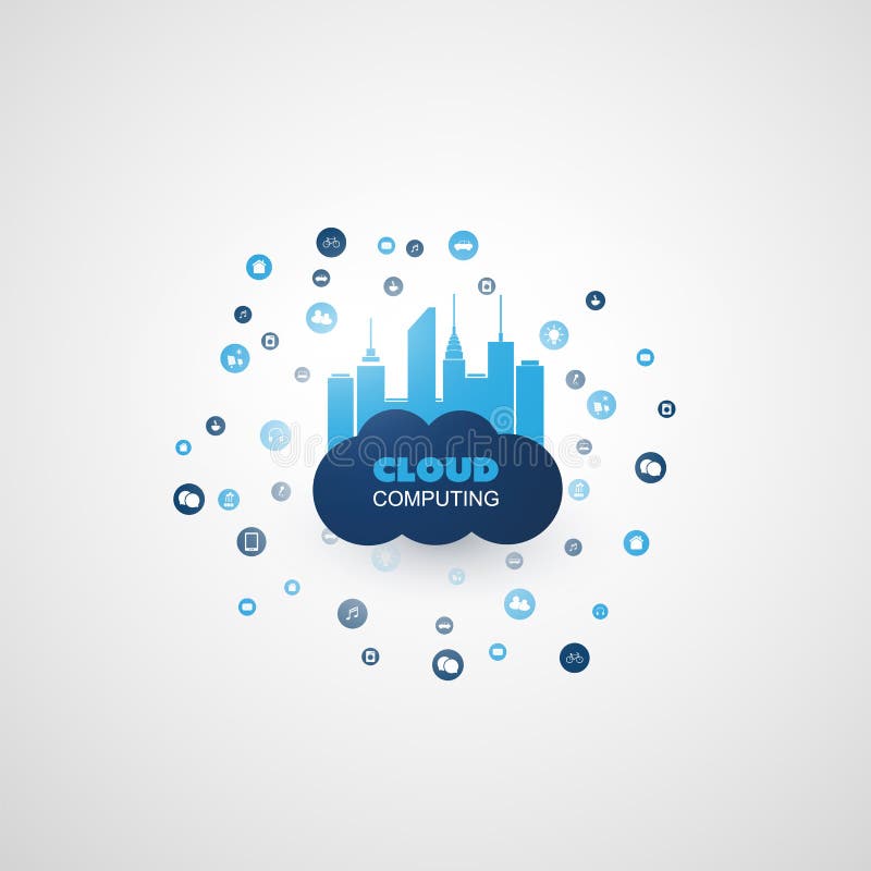 Cloud Computing Design Concept with Mesh, Connected Icons Representing ...