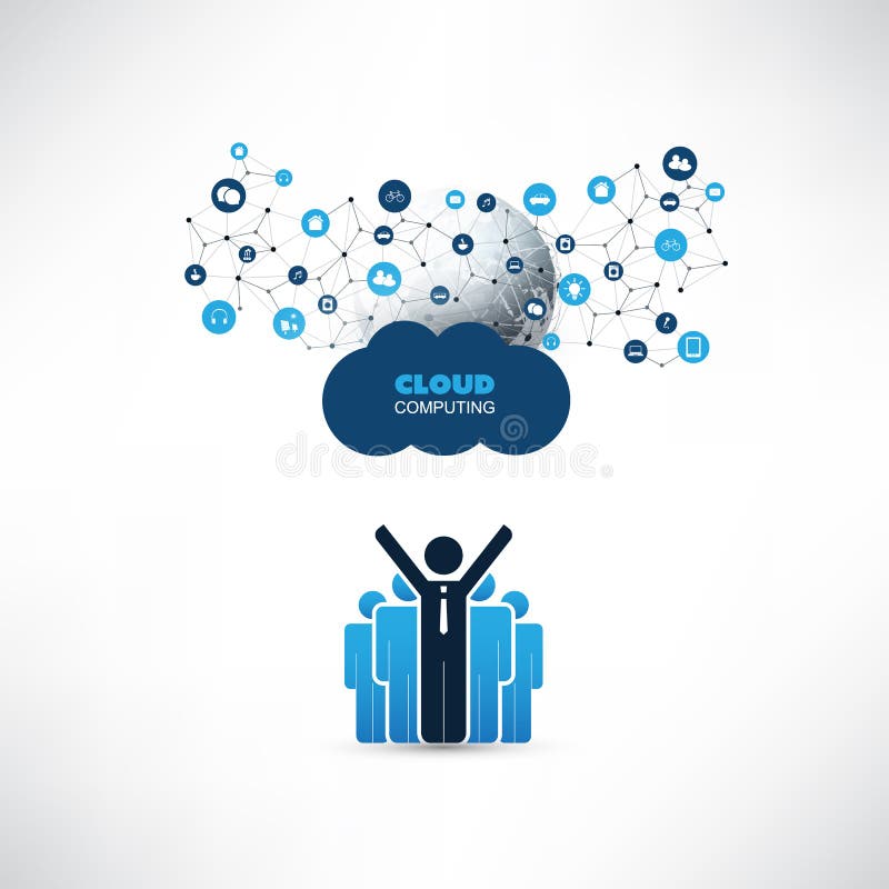 Cloud Computing Design Concept with Standing Happy Business Men and ...