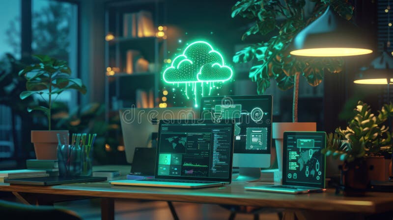The Cloud Computing Desk.AI Generated Image Stock Image - Image of ...
