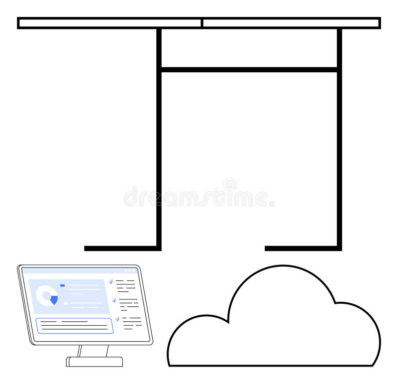 Cloud Computing With Desktop Interface And Network Infrastructure Elements Stock Illustration