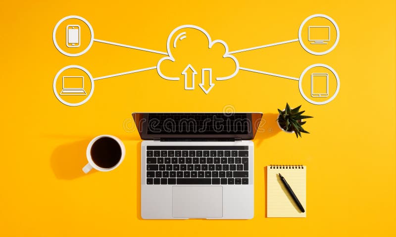 Cloud Computing Diagram Connecting Laptop, Smartphone, Tablet and ...