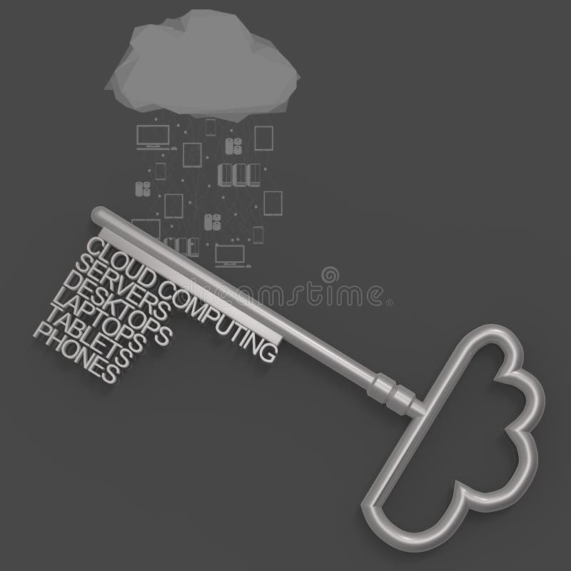 Cloud Computing Diagram with Metallic Cloud and the Key Stock ...