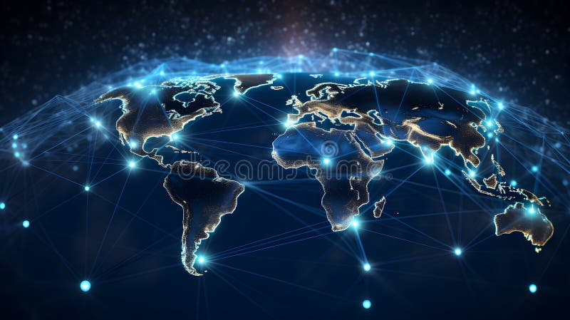 Cloud Computing World Map, Network Data Storage, Technology Service ...