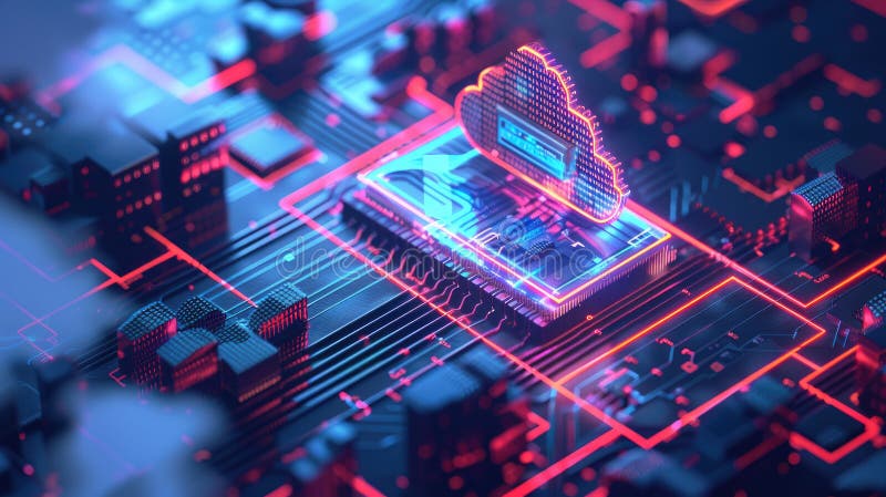 Cloud Computing Diagram Network Data Storage Technology Service On Structure Circuit Computer