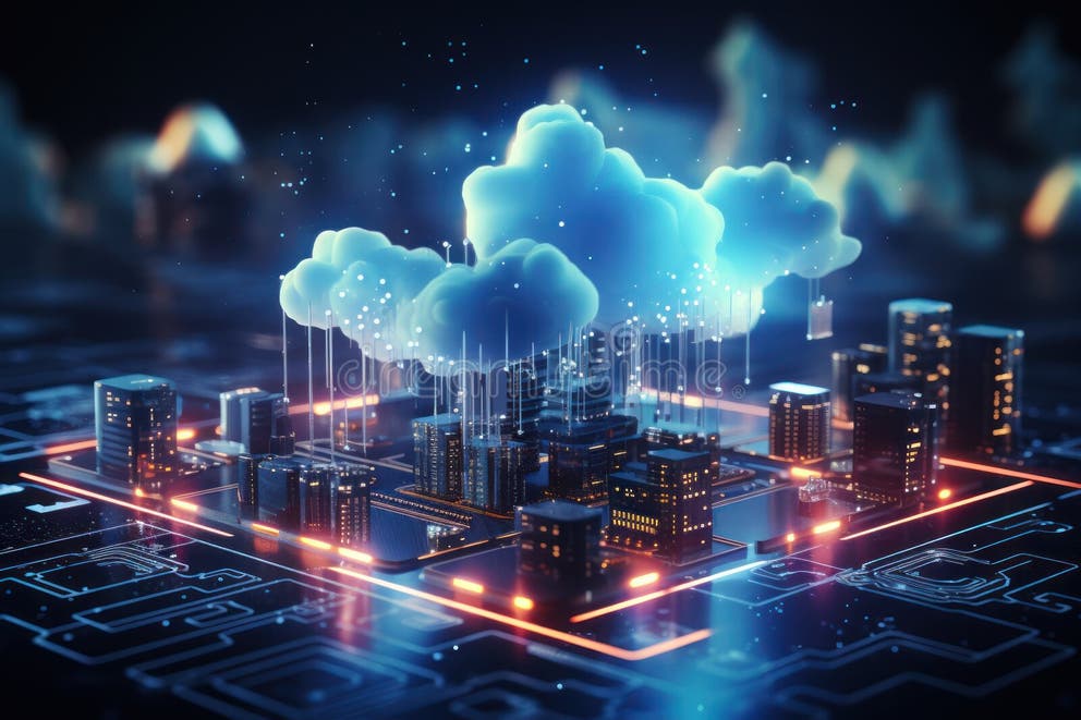 Cloud Computing for Digital Storage and Transfer Big Data on Internet. Futuristic Stock ...