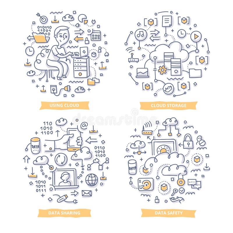 Cloud Computing Doodle Illustrations Stock Vector - Illustration of network, computer: 85427461