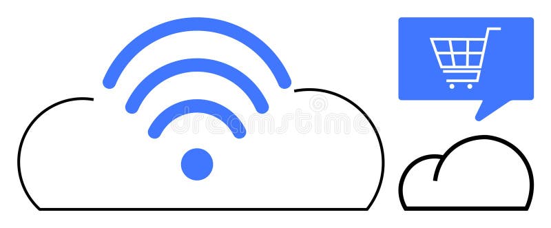 Cloud Computing and E-commerce Shopping Cart Concept with Blue Icons on ...