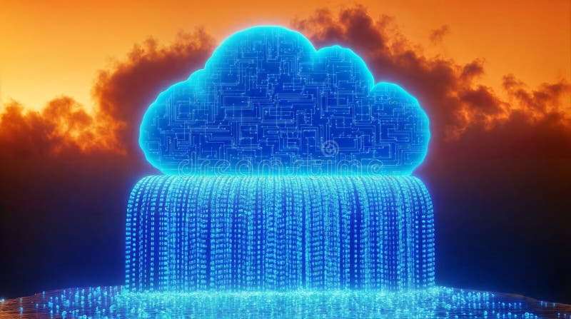 Cloud Computing Electronic Circuit Data Streaming into Digital Binary Code Waterfall Stock Photo ...
