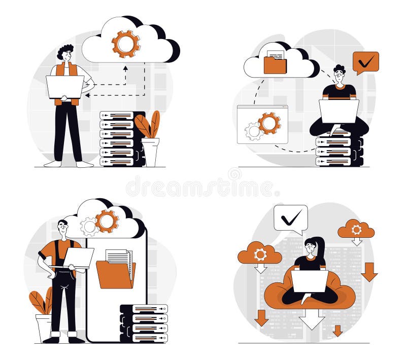 Cloud Computing Flat Concepts Stock Illustration - Illustration of character, communication ...