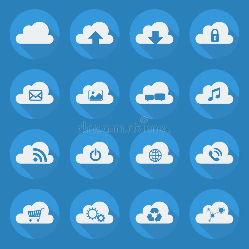 Cloud Computing Flat Icon Set Stock Vector - Illustration of media, file: 61756662