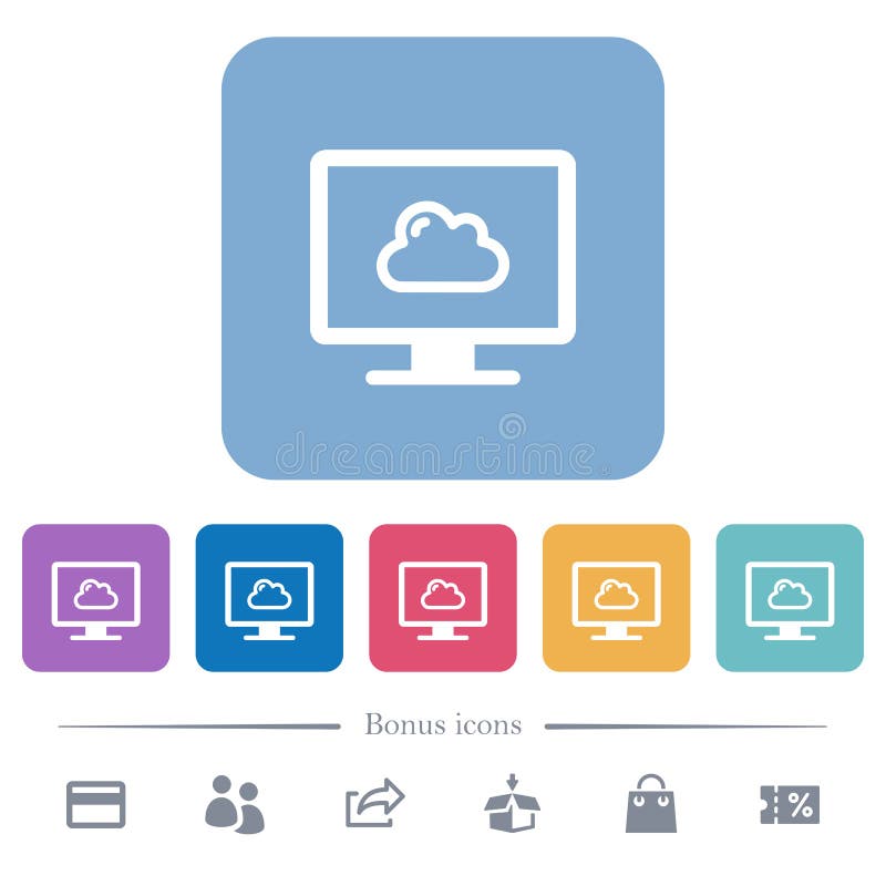 Cloud Computing Flat Icons on Color Rounded Square Backgrounds Stock ...