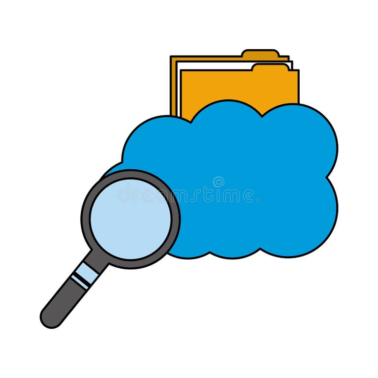 Cloud Computing with Folder and Magnifying Glass Stock Illustration - Illustration of magnifying ...