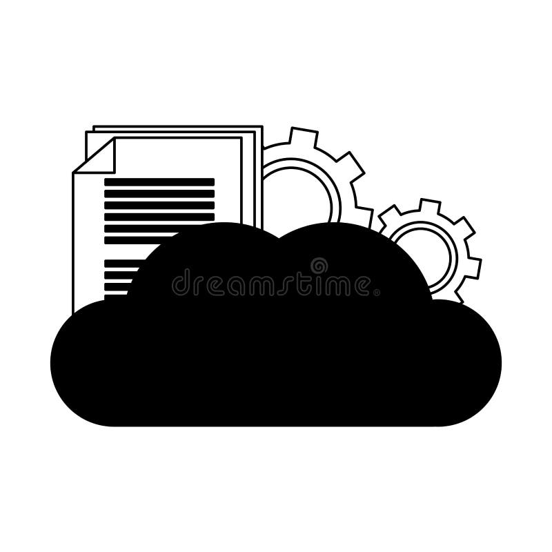 Cloud Computing with Gears and Document in Black and White Stock Vector - Illustration of modern ...