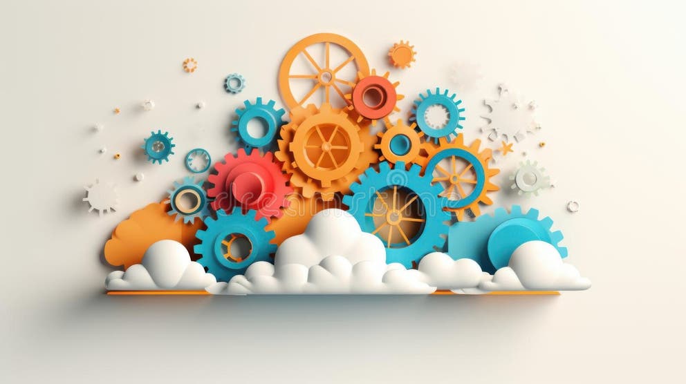 Cloud Computing Gears with Mechanism, Technology, and Abstract Stock Illustration - Illustration ...