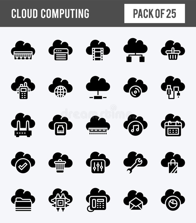 25 Cloud Computing Glyph Icon Pack. Vector Illustration Stock Vector - Illustration of abstract ...