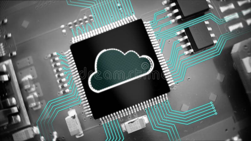 Cloud Computing Graphic Concept, CPU Chip Electronic. 3D Render. Stock ...