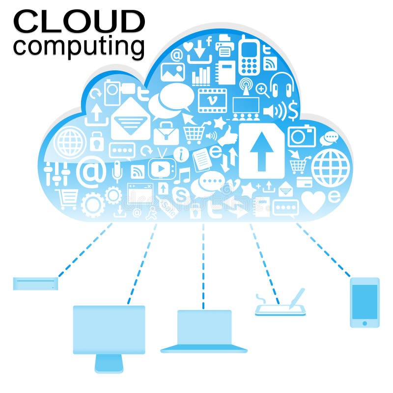 Cloud Computing with Icon in Blue Stock Vector - Illustration of device ...