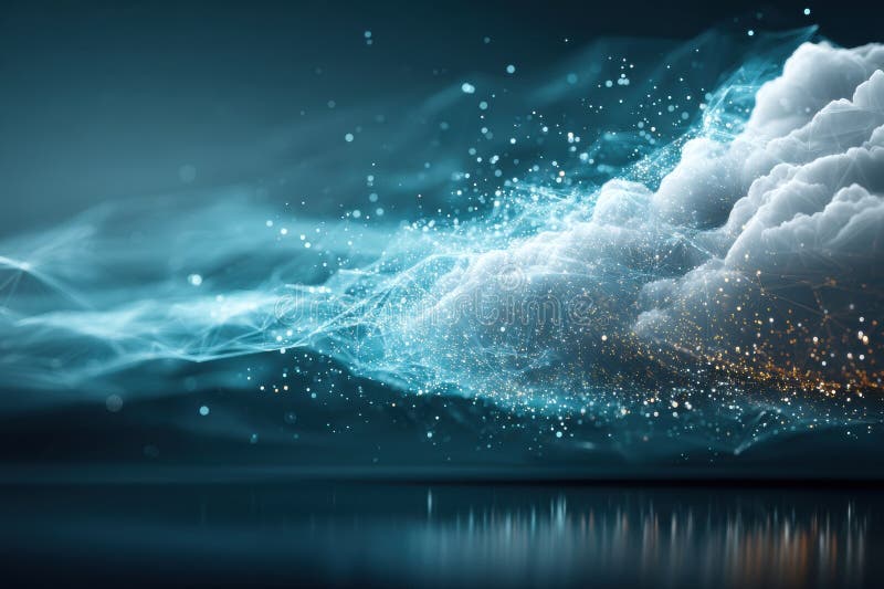 Cloud Computing Icon in Motion with Dynamic Particles and Abstract ...