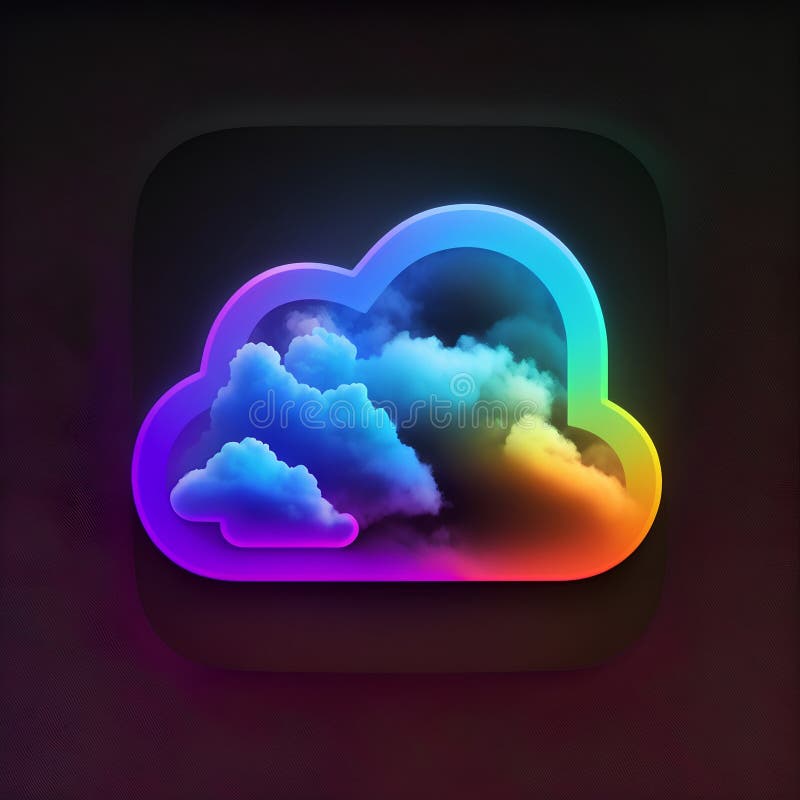 Cloud Computing Icon with Rainbow Neon Light Effect. 3D Rendering Stock ...