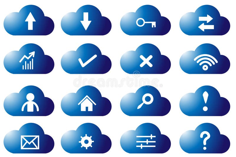 Cloud Computing Icon Set, Blue Cloud Sign Set Stock Vector ...
