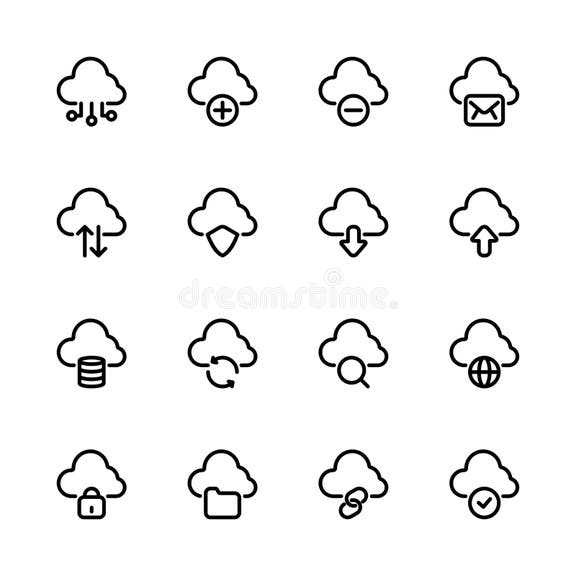 Cloud Computing Icon Set. Cloud Storage Icons. Network Icons. Icon Set. 16 Icons Stock Vector ...