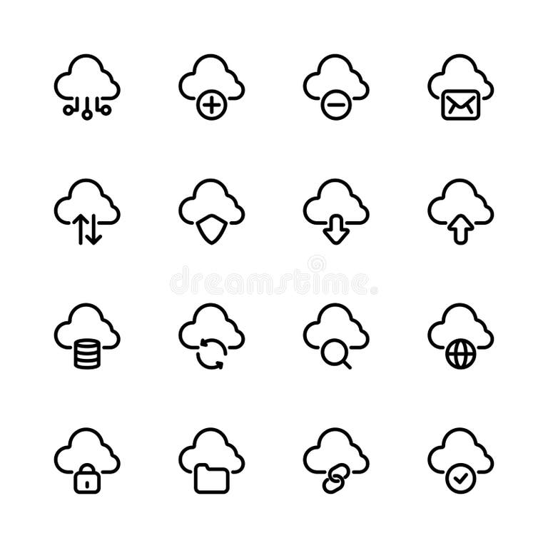 Cloud Computing Icon Set. Cloud Storage Icons. Network Icons. Icon Set. 16 Icons Stock Vector ...