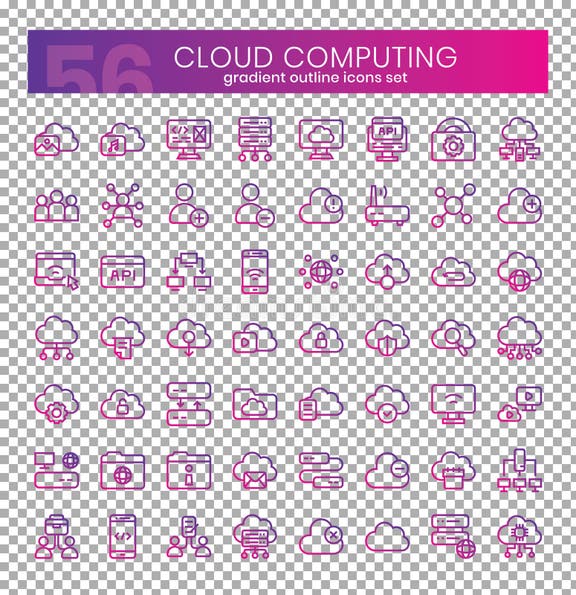 Cloud Computing Icons Bundle. Gradient Outline Icons Style Stock Vector - Illustration of ...