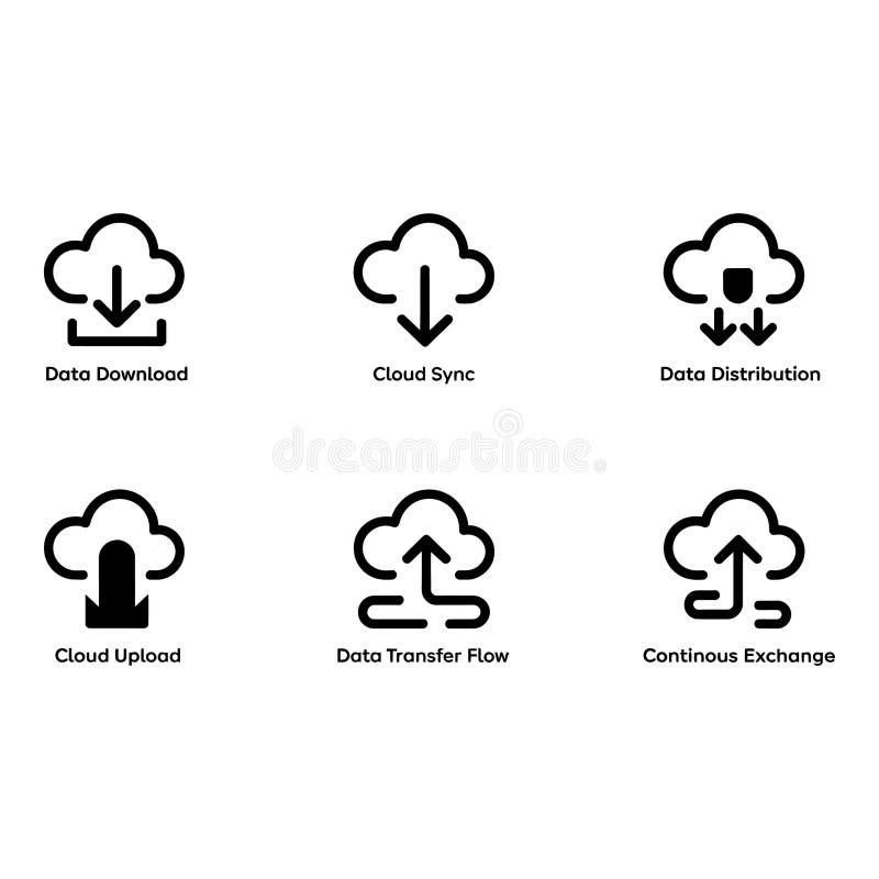Cloud Computing Icons Data Upload Download Sync Transfer and Distribution Set Stock Vector ...