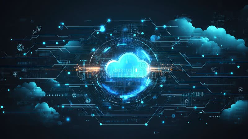 Cloud Computing Icons in Digital Background Stock Illustration ...