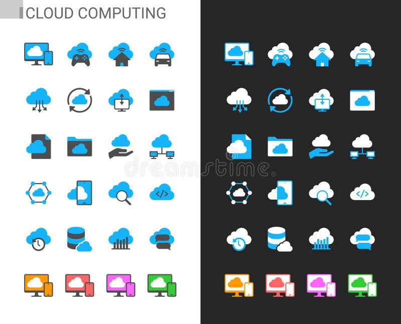 Cloud Computing Icons Light and Dark Theme Stock Vector - Illustration ...