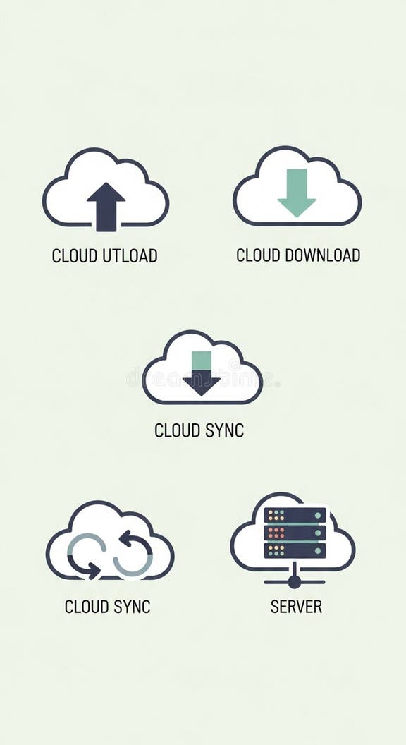 Cloud Computing Icons: Upload, Download, Sync, and Server Stock Illustration - Illustration of ...
