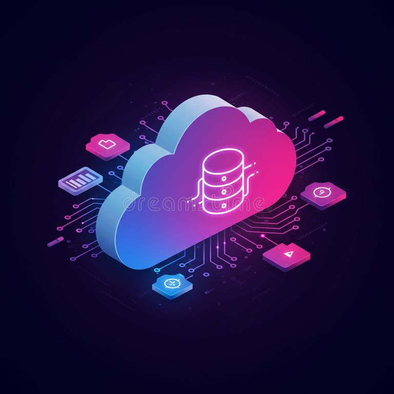 Cloud Computing Illustration Showing a Stylized Cloud with a Neon ...