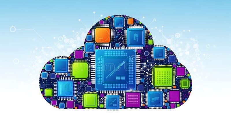 Digital Cloud Computing Concept with Colorful Microchips and Circuit ...