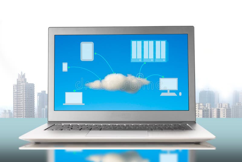 Cloud Computing Image on Screen in Office Stock Illustration ...