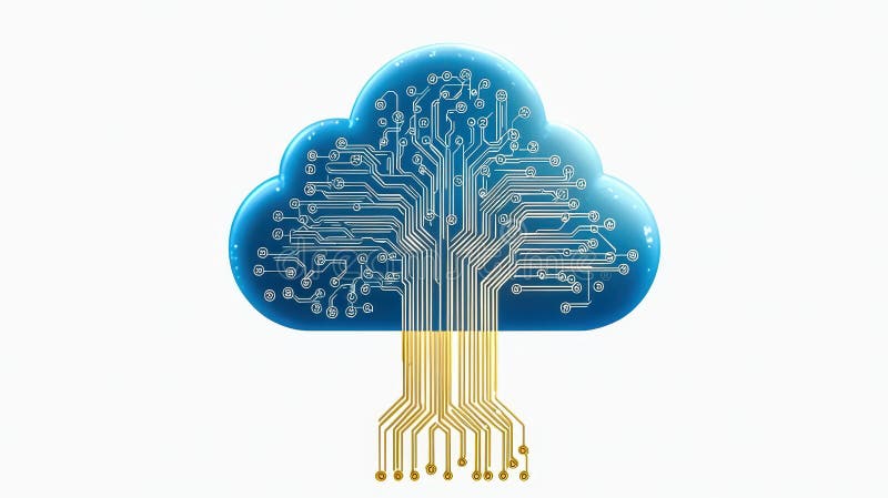 Cloud Computing Integration, Circuitinfused Cloud Formation Symbolizing ...