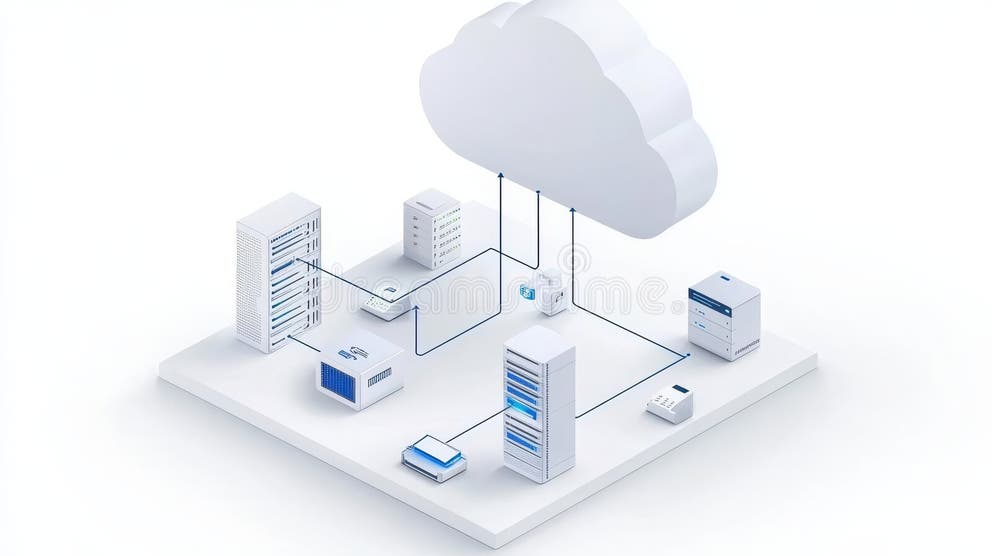 Cloud Computing Isometric Design, Exploring Server, Database, Network, and Data Solutions Stock ...