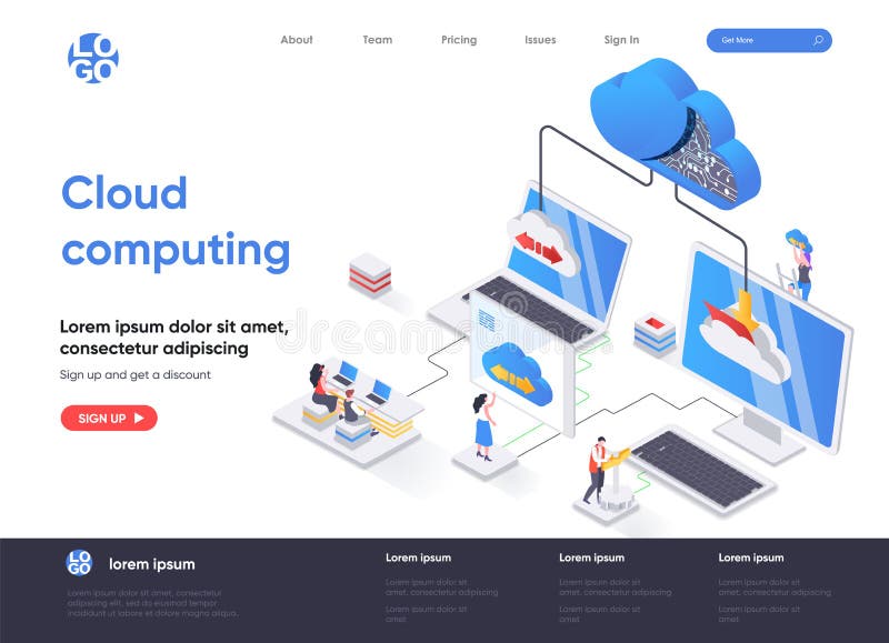Cloud Computing Isometric Landing Page. Hosting Platform, Big Data ...