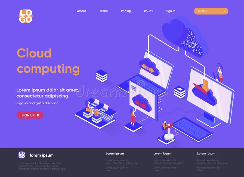 Cloud Computing Isometric Landing Page. Stock Vector - Illustration of ...